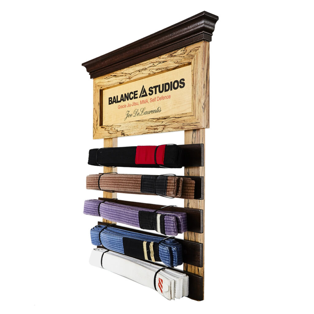 Spalted Sycamore and Wenge Belt Display – Dojo Displays